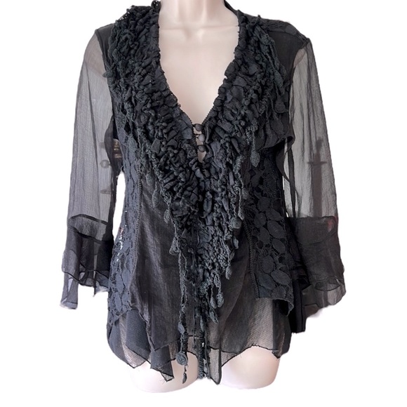 Tops | 8s Sexy Boho Low V Lace And Macrame Silk Blend | Poshmark